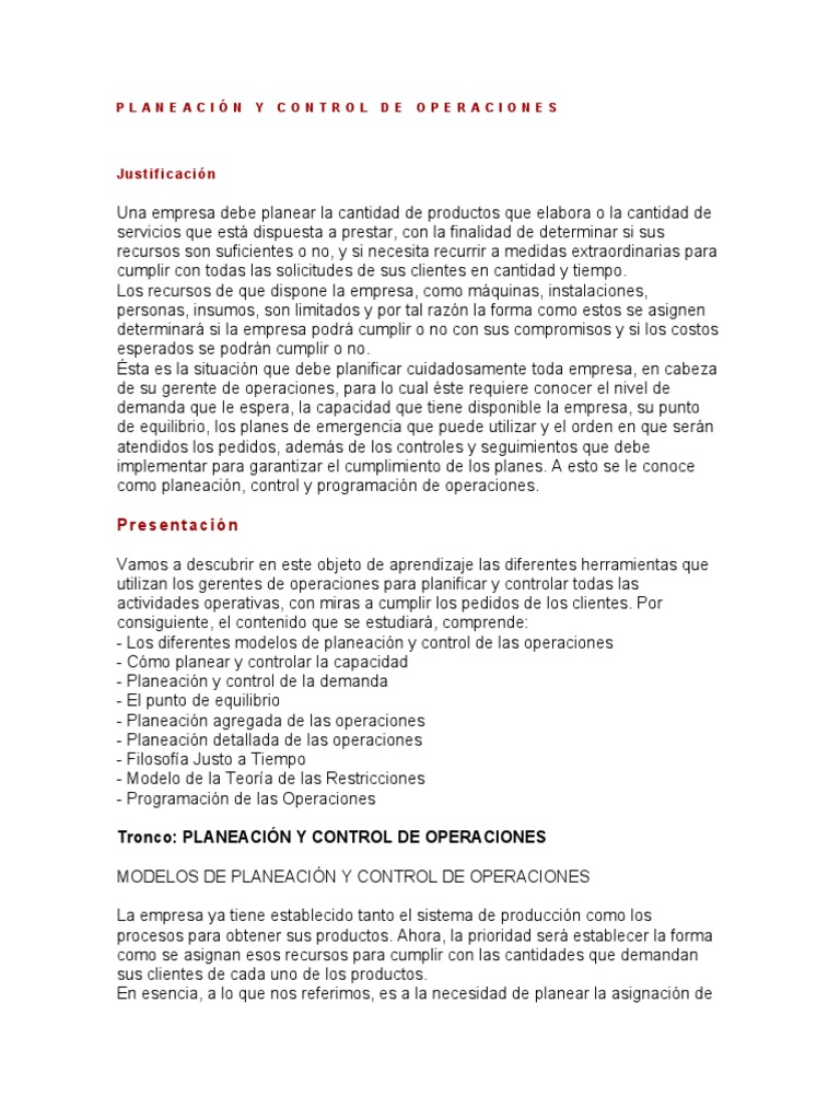Planeación y Control de Operaciones | PDF | Empresas | Planificación