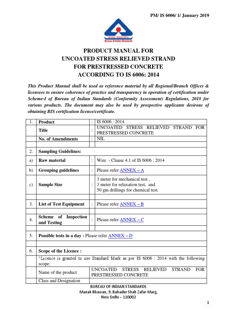 Product Manual For Uncoated Stress Relieved Strand For Prestressed ...