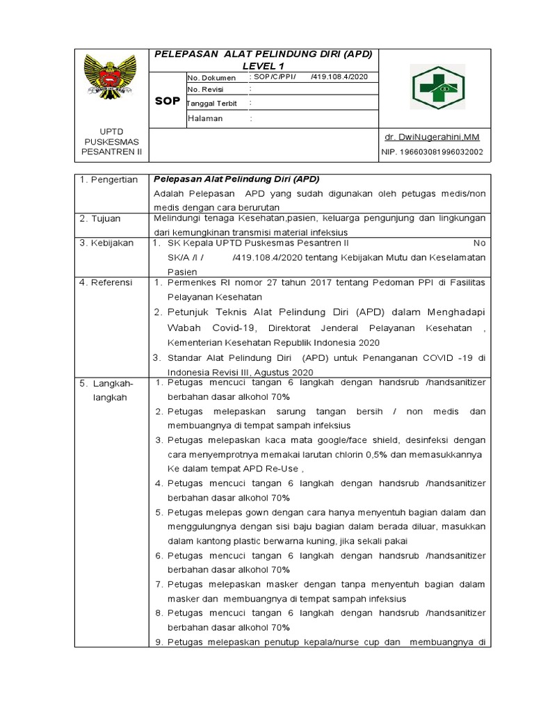 Pelepasan Apd Level 1 | PDF