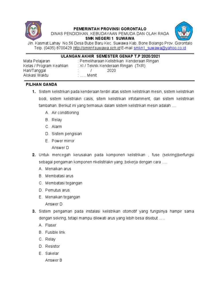 Soal Kelistrikan Kelas Xi Tkro | PDF Soal Kelistrikan Kelas Xi Tkro | PDF