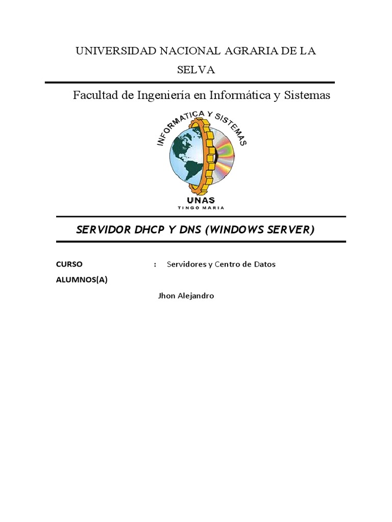 Trabajo de Servidor DHCP y DNS | PDF | Dirección IP | sistema de nombres de dominio