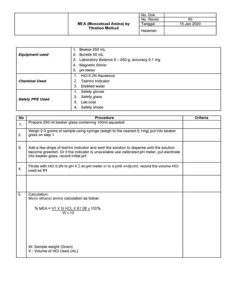 Determination of MEA by Titration | PDF