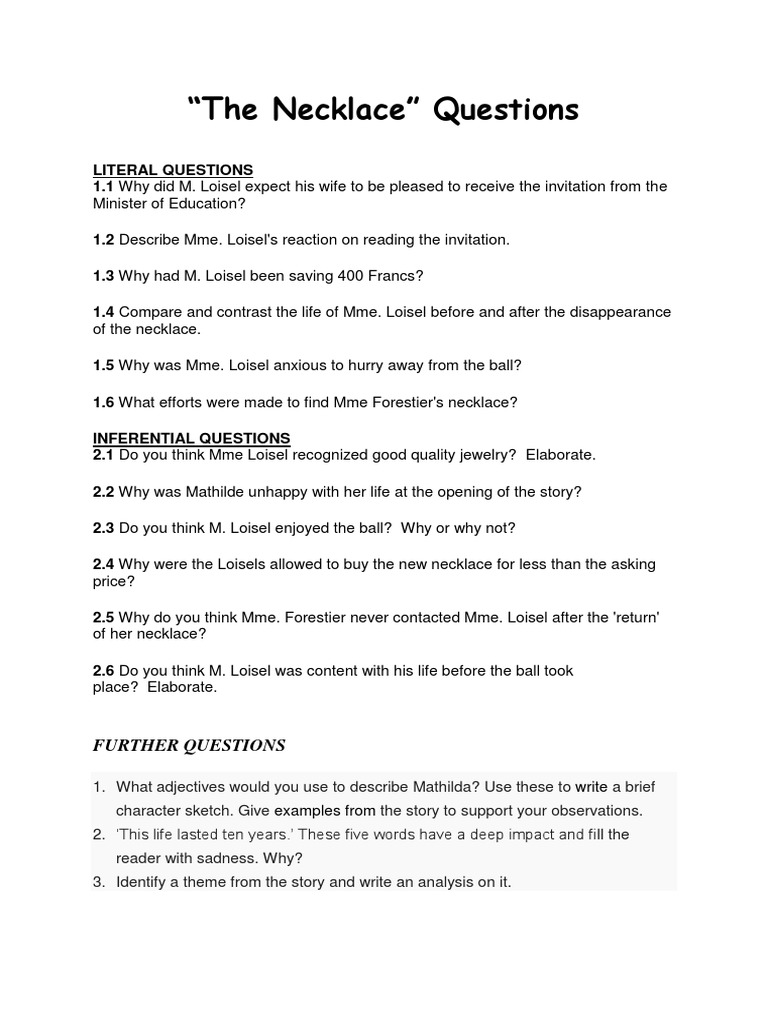 The Necklace Study Question Bank | PDF