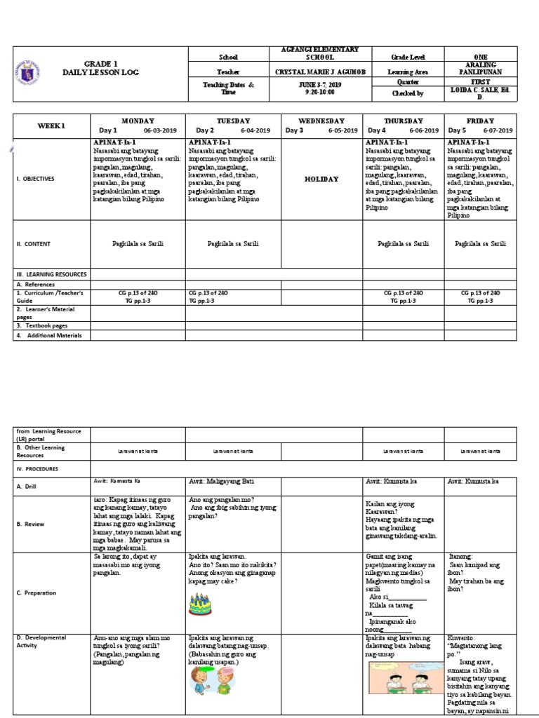 Grade 1 Daily Lesson Log | PDF