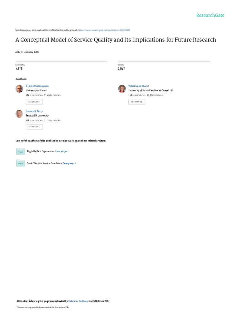 Zeithaml 85 Conceptual Model | PDF