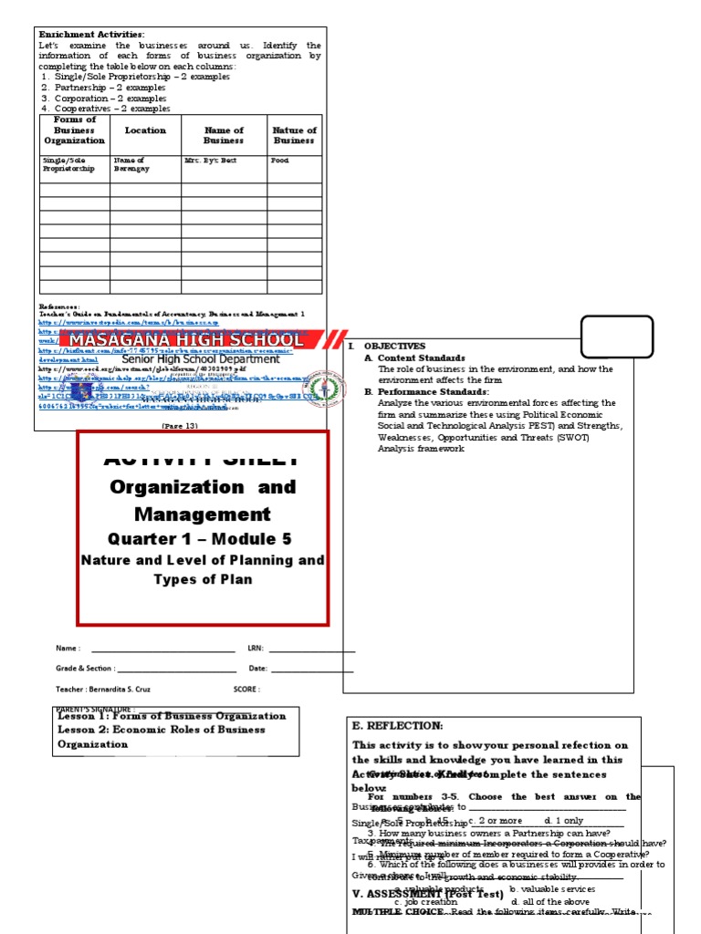 Om-Activity Sheet Module 4 - Mam Ditz | PDF | Corporations | Swot Analysis