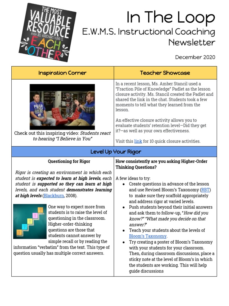 In The Loop: E.W.M.S. Instructional Coaching Newsletter | PDF ...