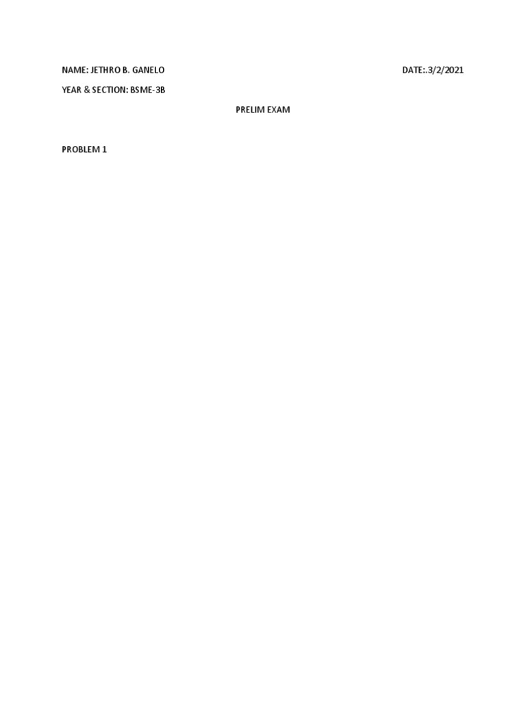 Preliminary Exam for BSME Student Focusing on Solving Four Engineering Problems | PDF