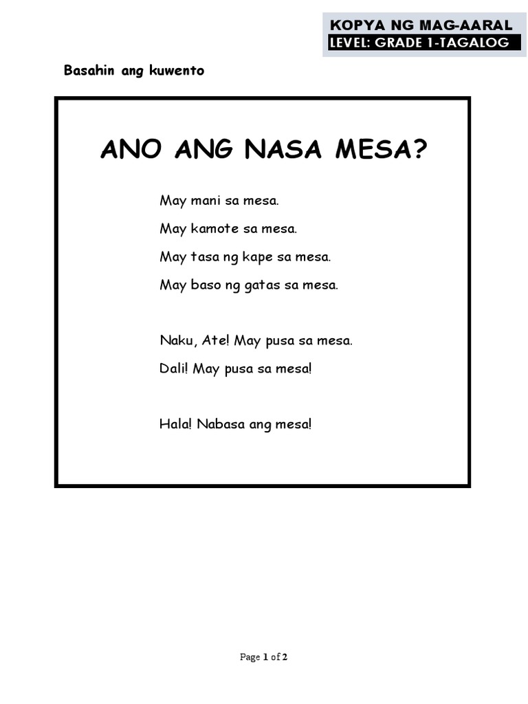 Grade 1 Tagalog Learners | PDF