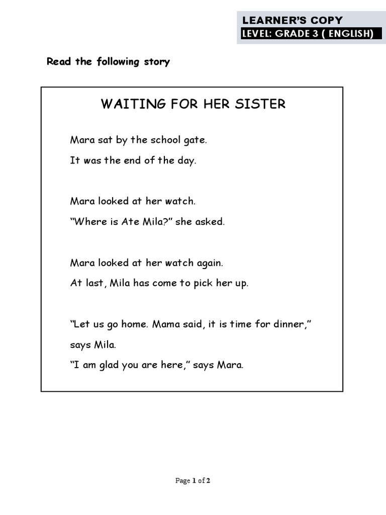 Grade 3 English Story: Waiting for Mila | PDF | General Fiction