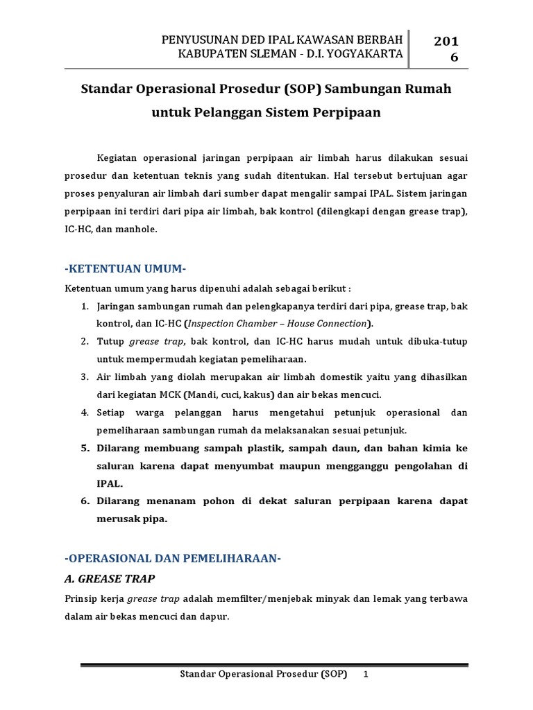 Contoh Standart Operasional Prosedur IPAL | PDF | Griya & Taman | Sains ...