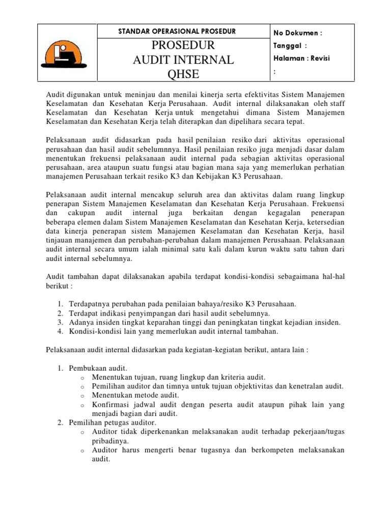 Prosedur Audit Internal QHSE | PDF