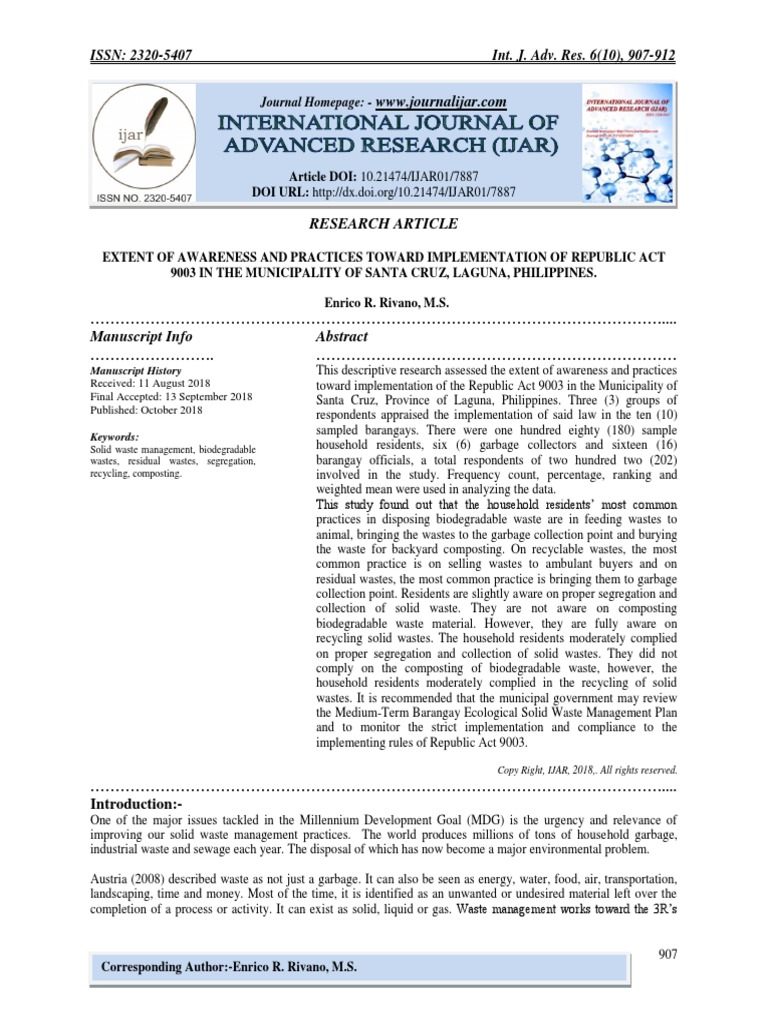 Awareness of Ra 9003 | PDF | Economy And The Environment | Materials