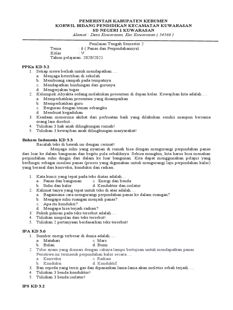 PTS TEMA 6 Kelas 5 | PDF | Seni & Disiplin Bahasa | Kajian Bahasa Asing