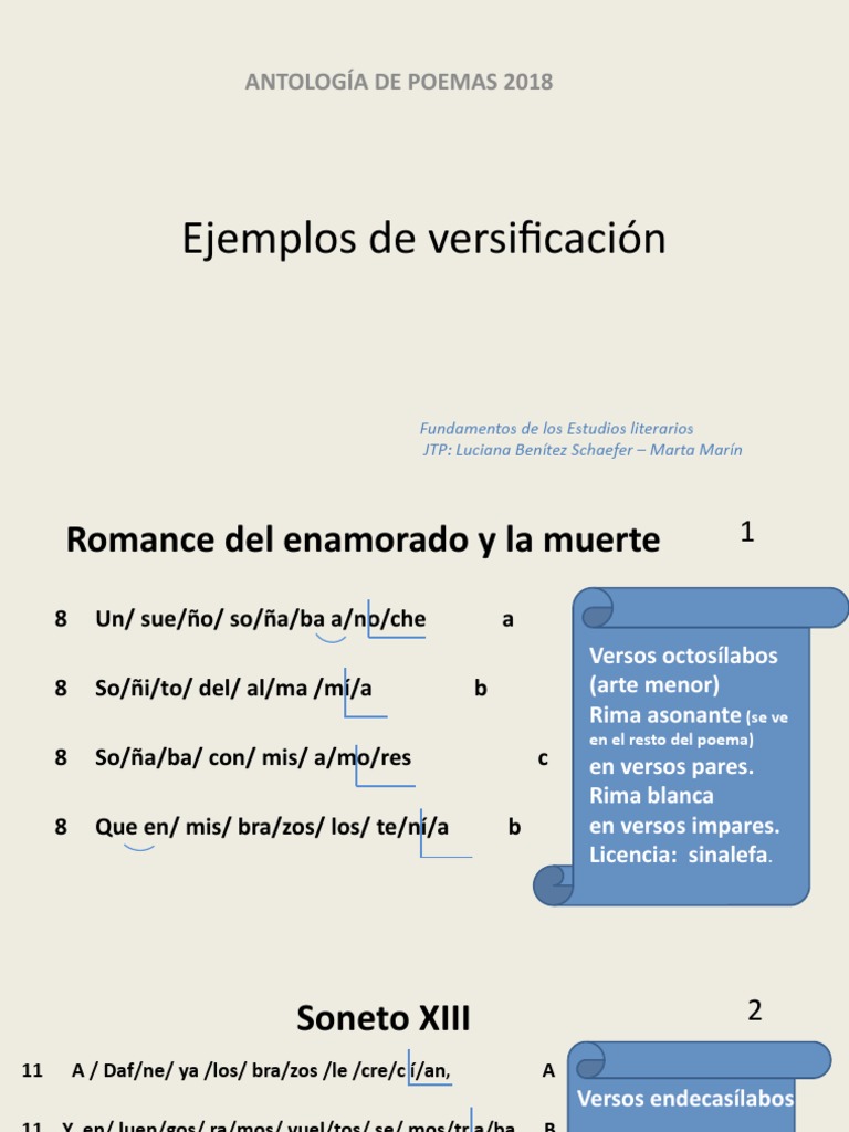 Ejemplos de Versificación 2018 | PDF | Metro (poesía) | Ritmo Poético