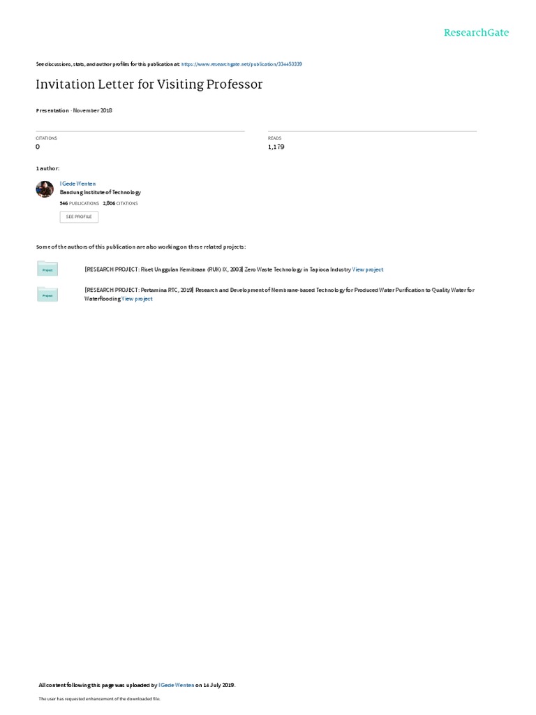 Invitation Letter For Visiting Professor: Presentation | PDF | Nature