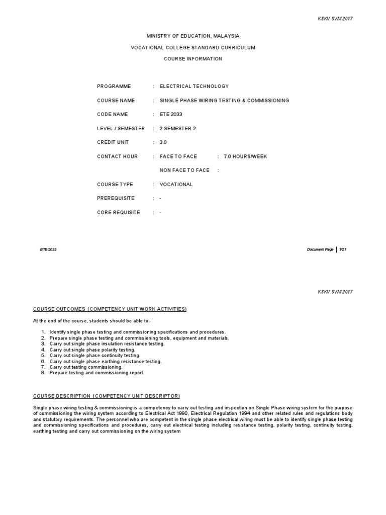Ete2033 - Single Phase Wiring Testing - Comm | PDF | Electrical Wiring ...