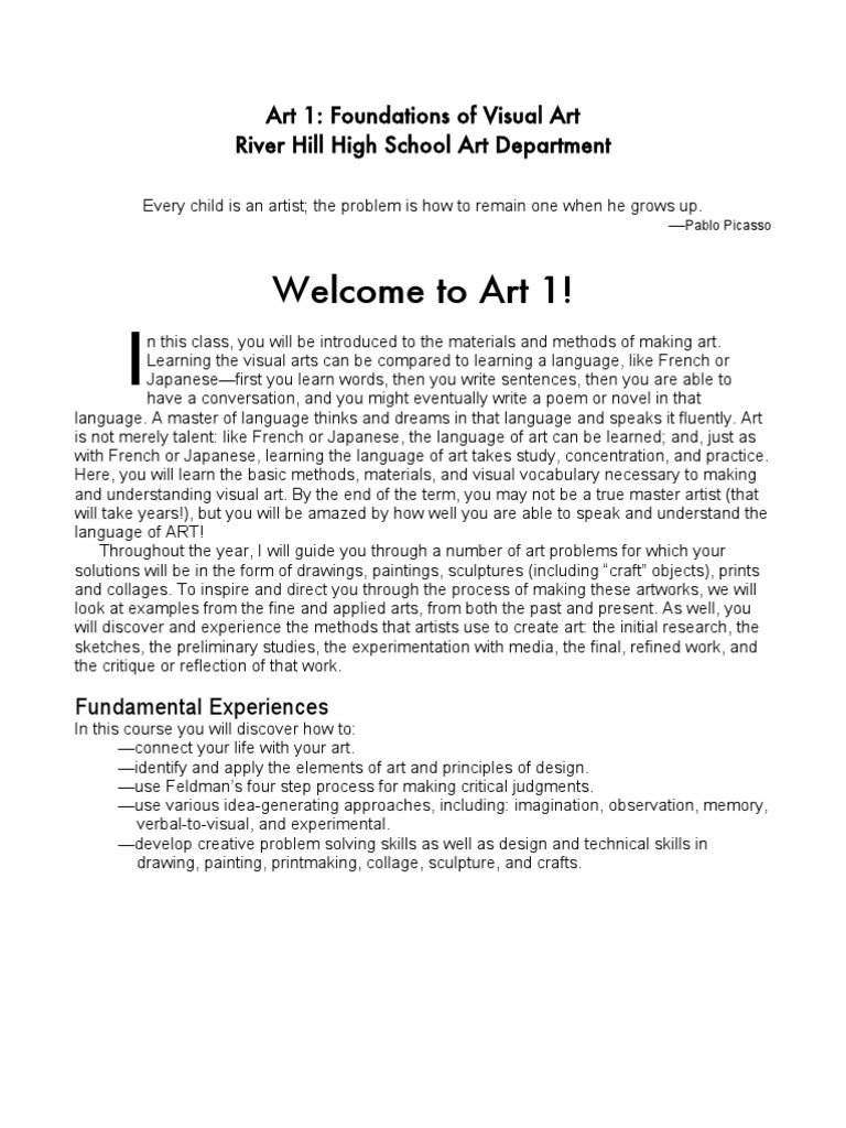 Art 1: Visual Arts Foundations Course | PDF | Homework | Critical Thinking
