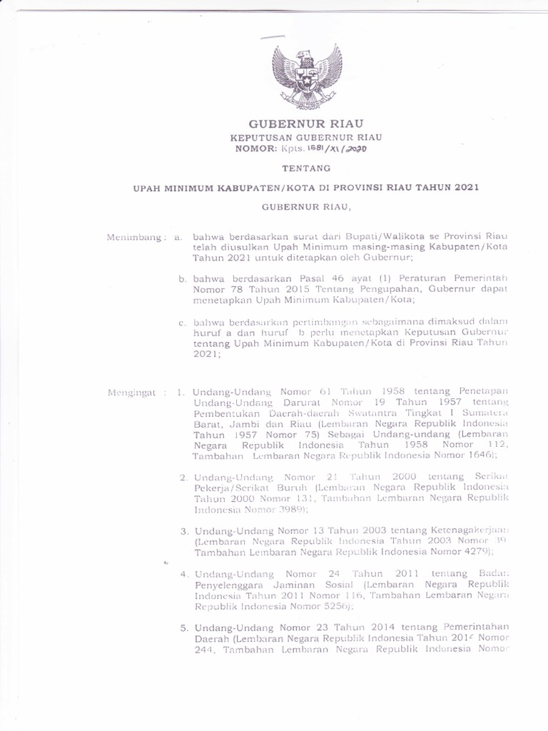 SK Gubernur Riau UMK 2021 | PDF