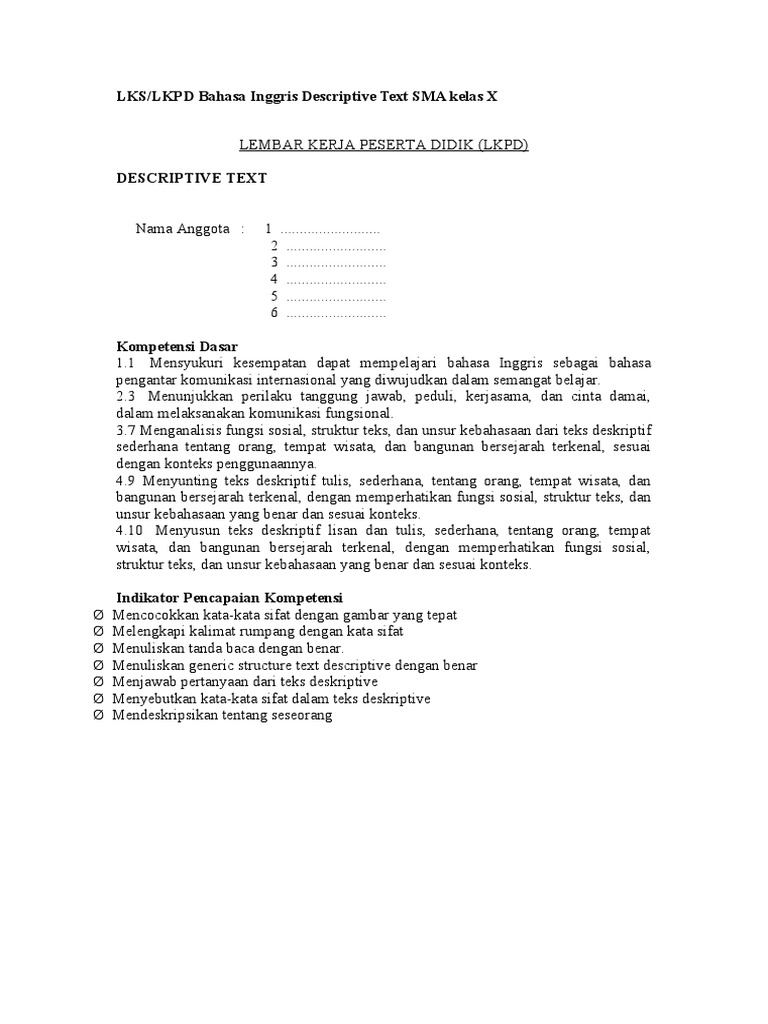 LKPD Descriptive Text | PDF