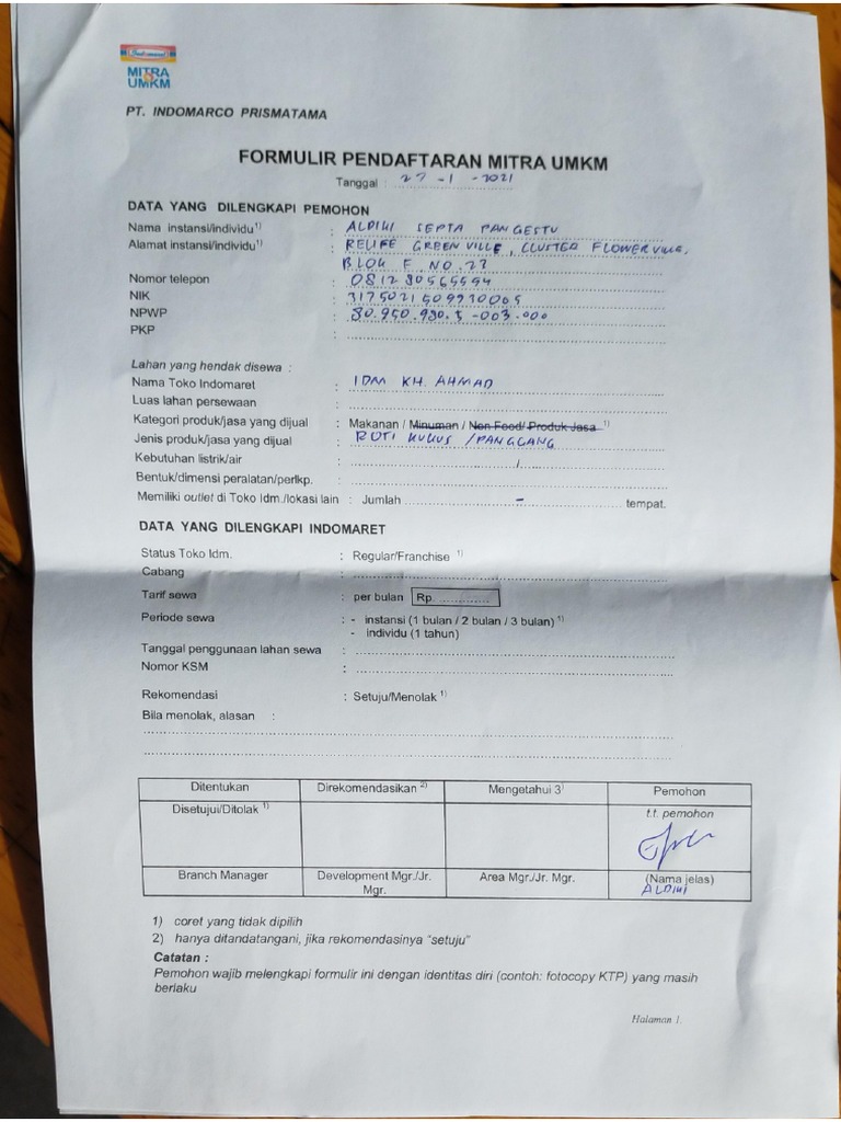 Form Indomaret | PDF