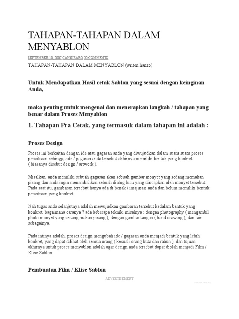 TAHAPAN Cetak Sablon | PDF