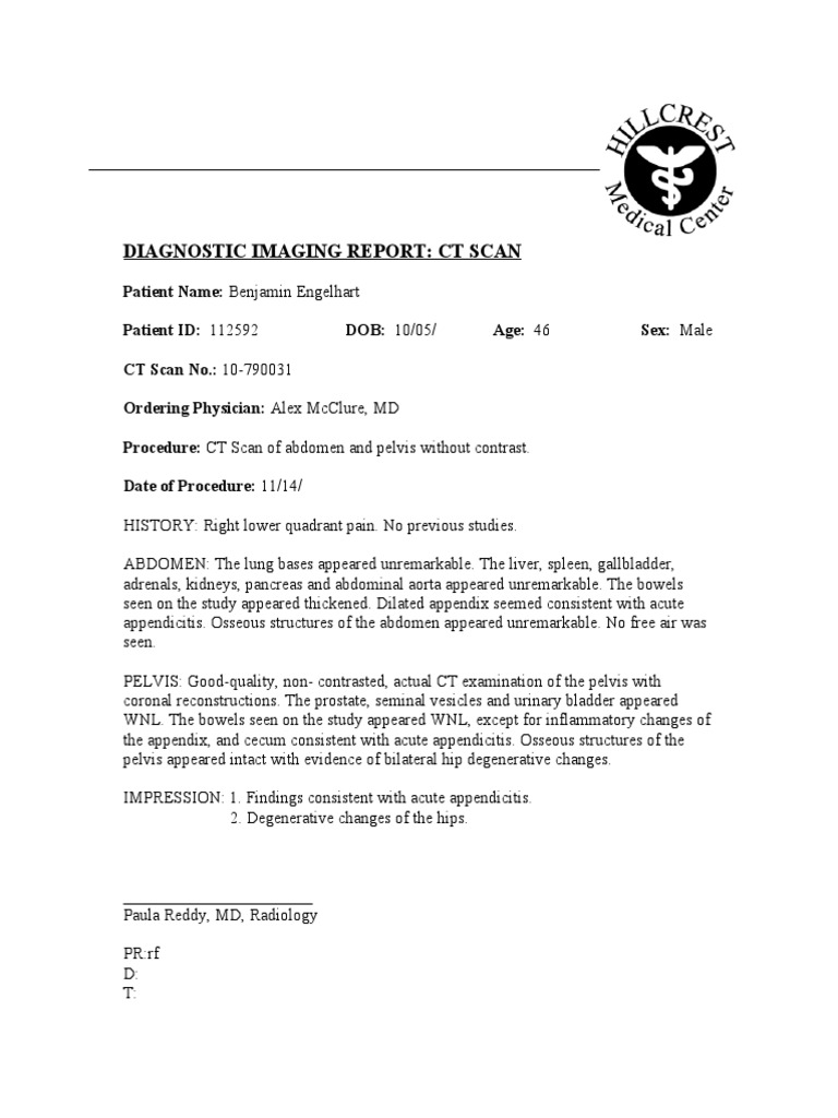 Acute Appendicitis CT Scan Report | PDF