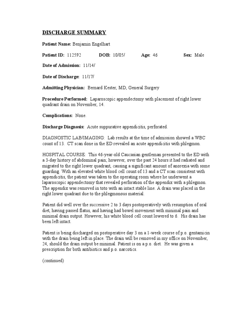 Discharge Summary | PDF | Surgical Specialties | Clinical Medicine