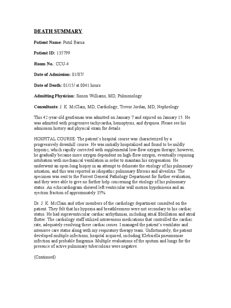 DEATH SUMMARY (Putul) | Download Free PDF | Cardiology | Pulmonology
