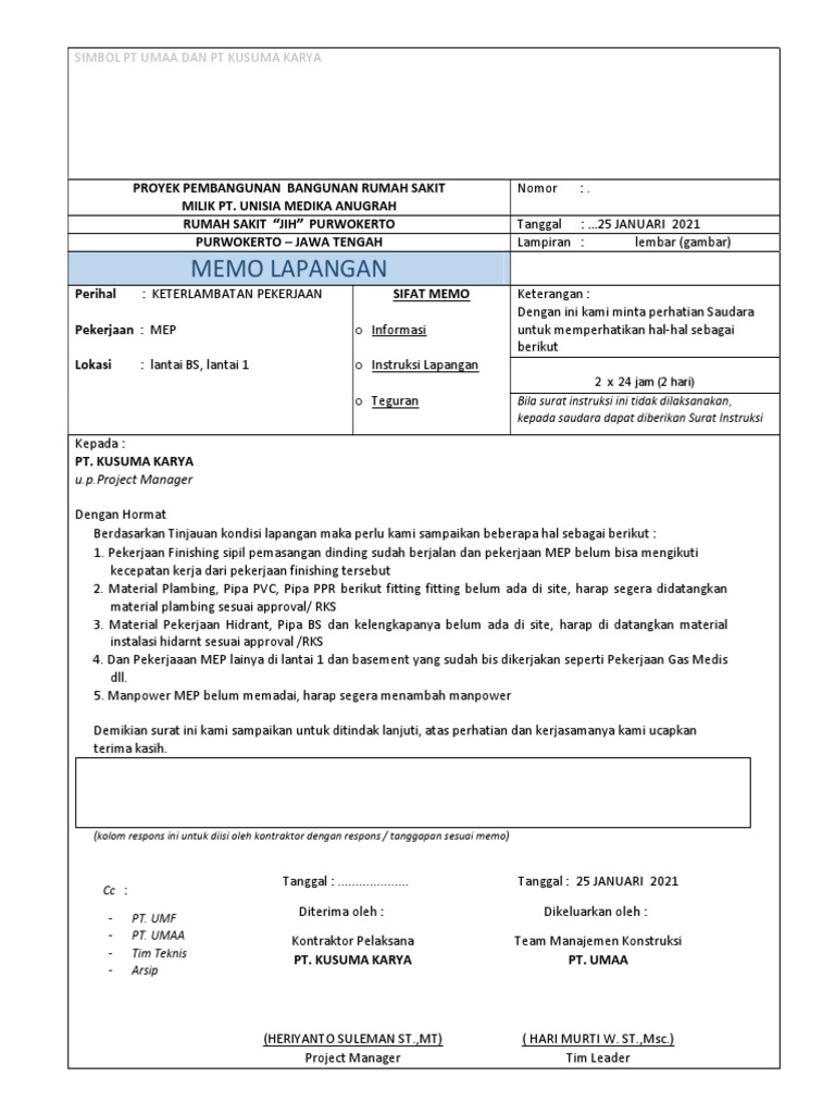 Memo Keterlambatan Pekerjaan MEP | PDF