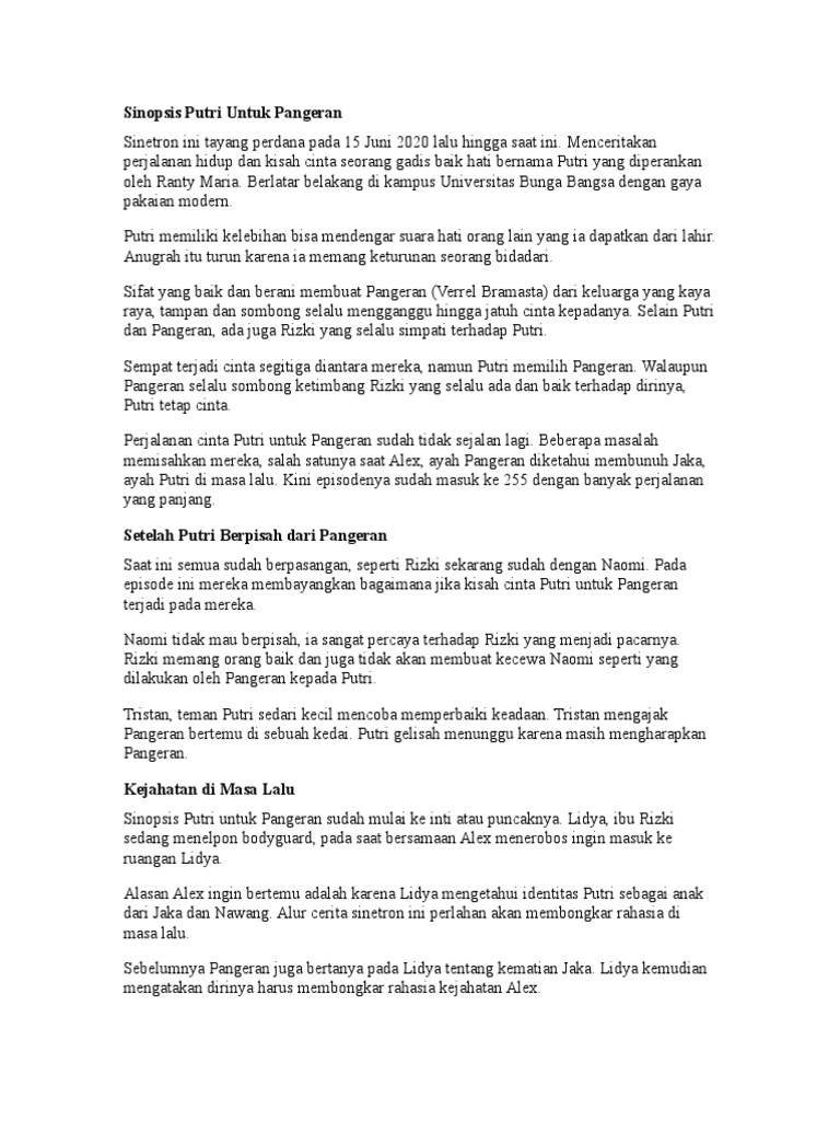 Sinopsis Putri Untuk Pangeran | PDF