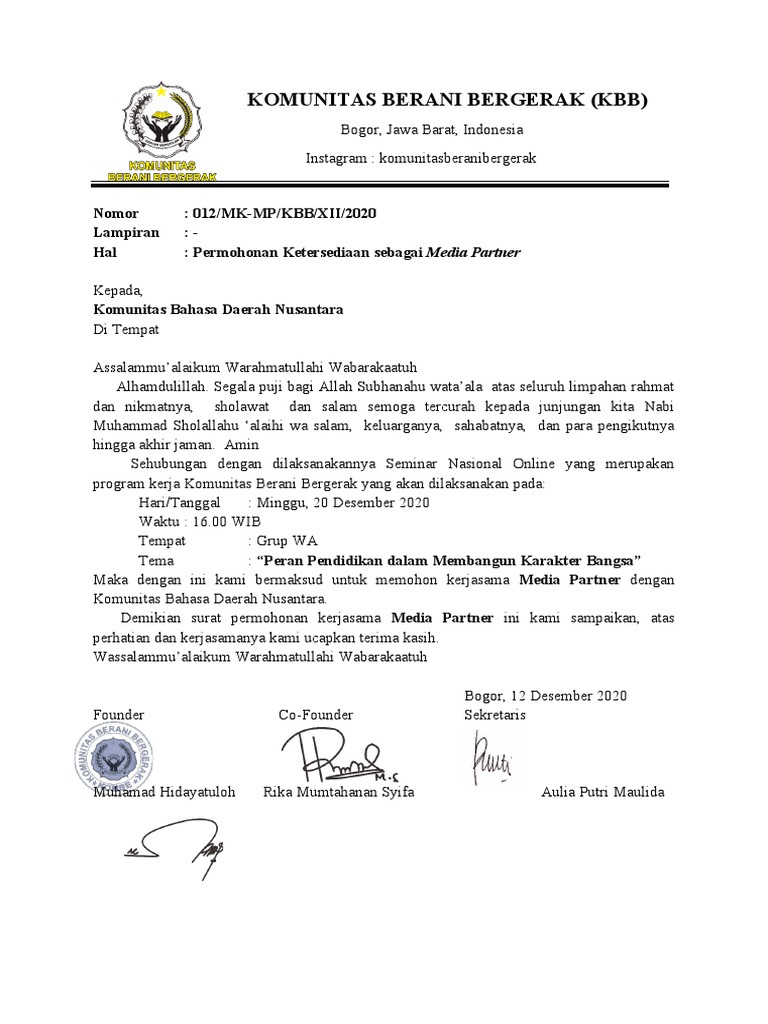 Undangan Media Partner Komunitas Bahasa Daerahdocx | PDF