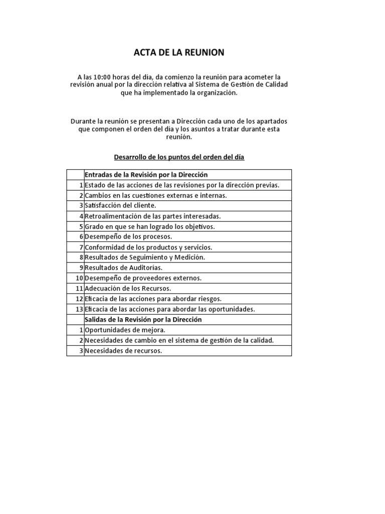 Acta de La Reunión | PDF