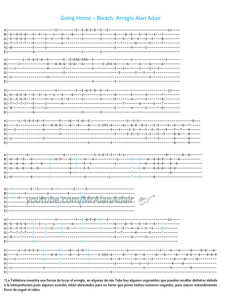Guitar Tab for "Going Home" by Bleach | PDF
