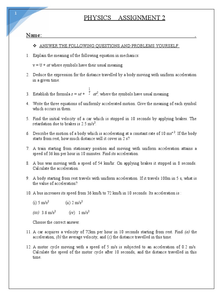 Assignment 2 | Download Free PDF | Speed | Acceleration