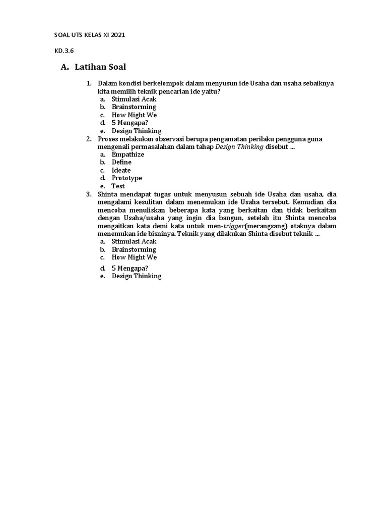 Soal Uts Kelas Xi 2021 | PDF | Seni