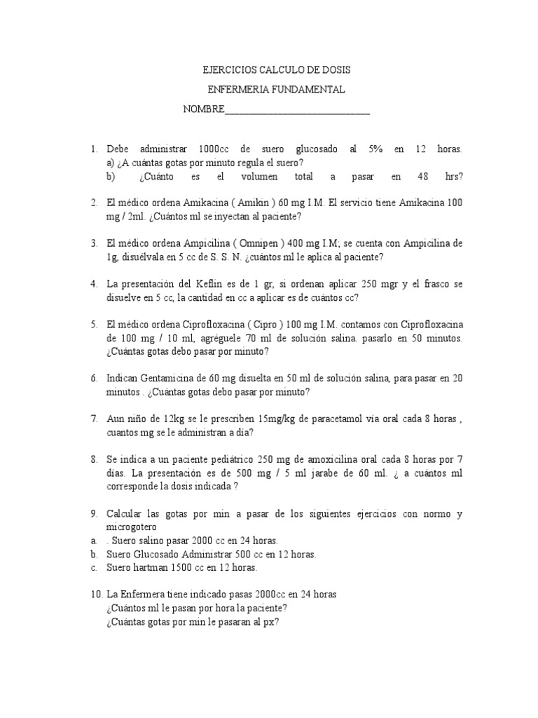 Ejercicios Calculo de Dosis | PDF