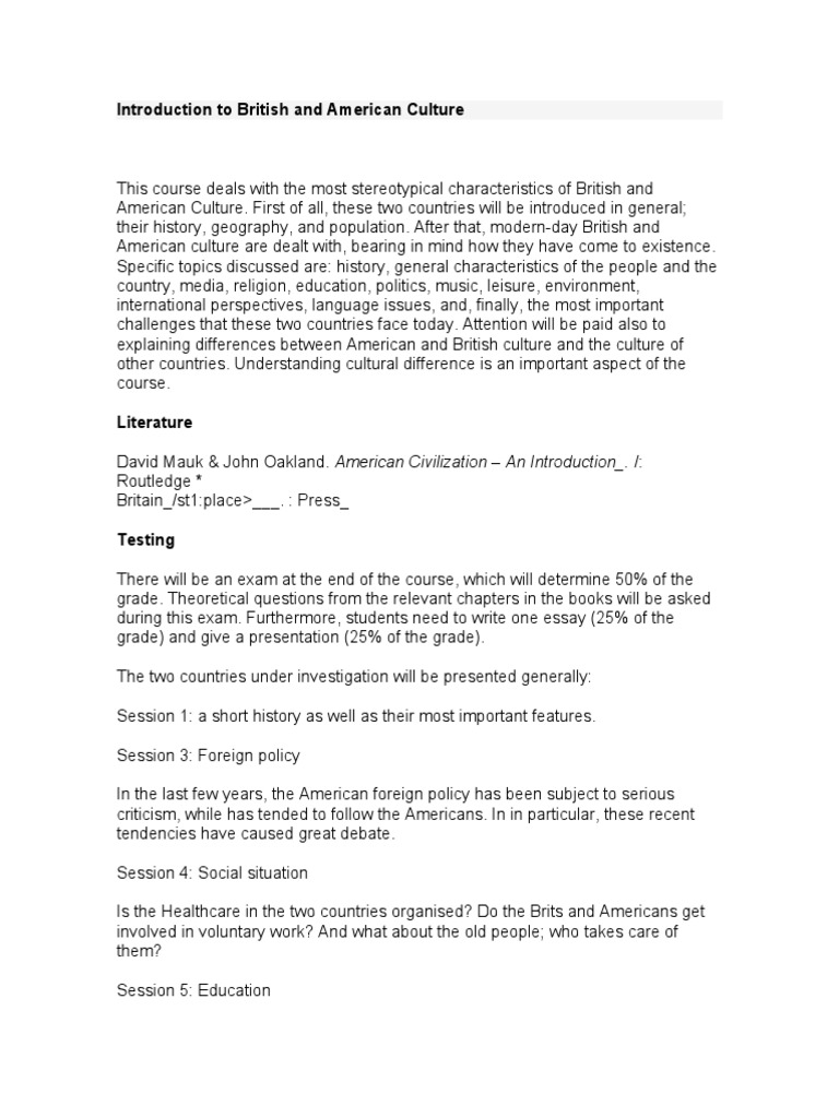 British vs. American Culture Overview | PDF