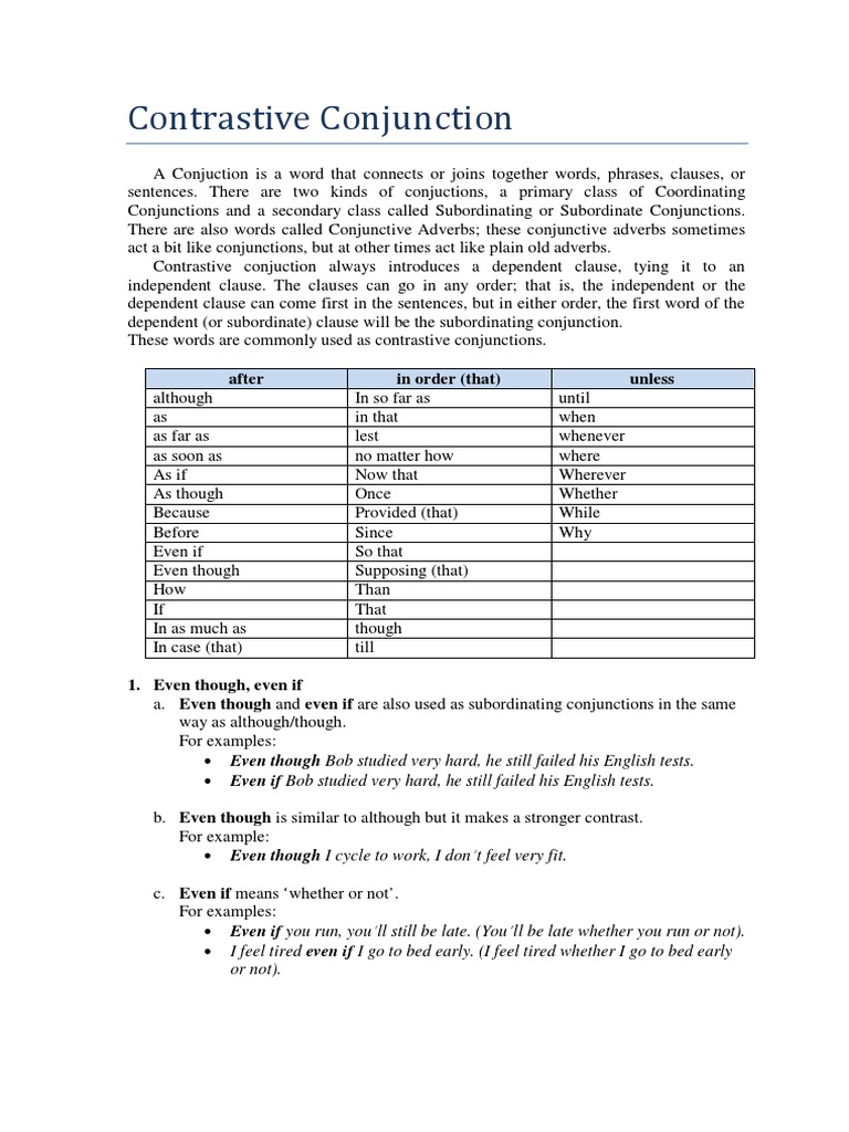Contrastive Conjunction: After in Order (That) Unless | PDF | Semantics ...