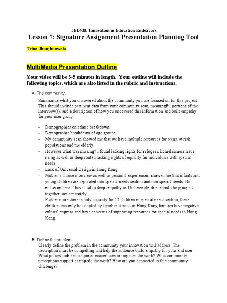 Final l7 Assignment - Signature Assignment - Planning Tool | PDF ...