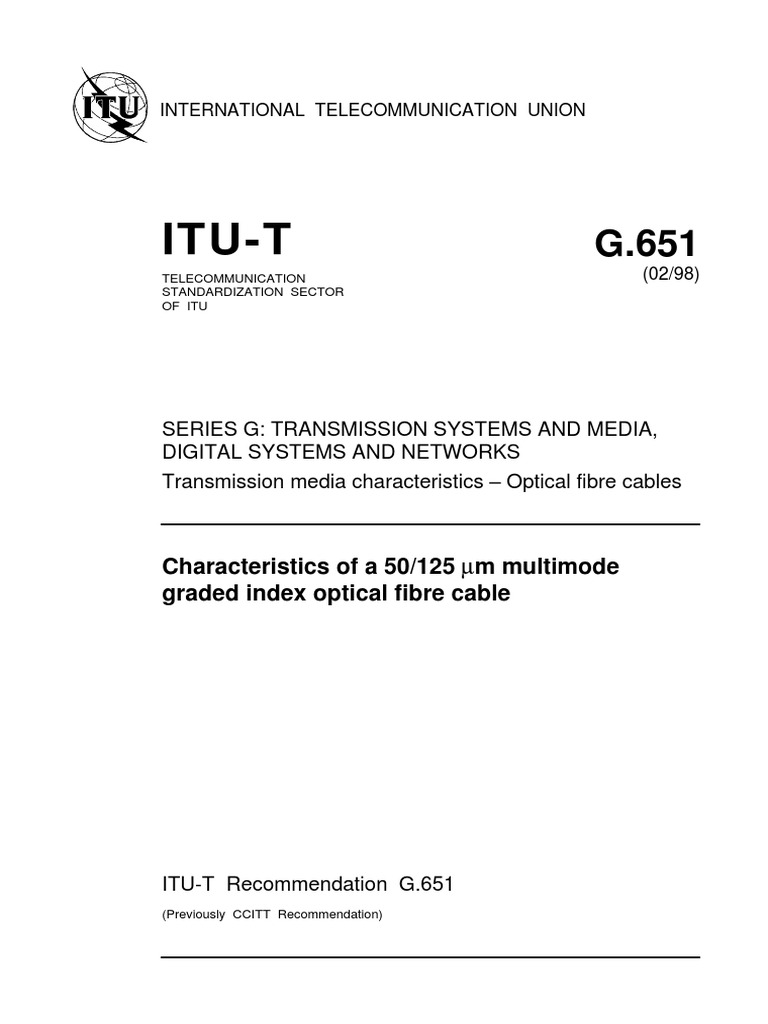 Optical Fibre Cable Standards | PDF | Itu T | Optical Fiber
