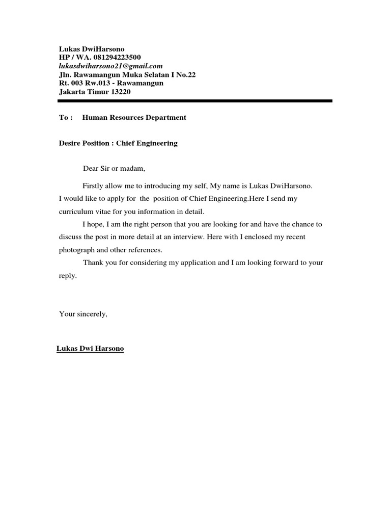 Application Letter and CV - Lukas Dwi | PDF | Nature