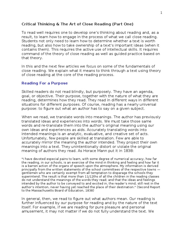 Close Reading: Mastering Critical Thinking | PDF | Reading (Process ...