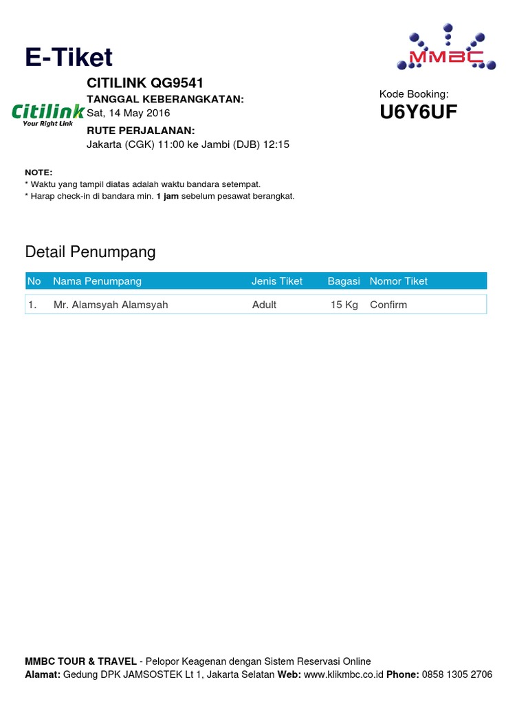 E-Tiket CITILINK QG9541 | PDF