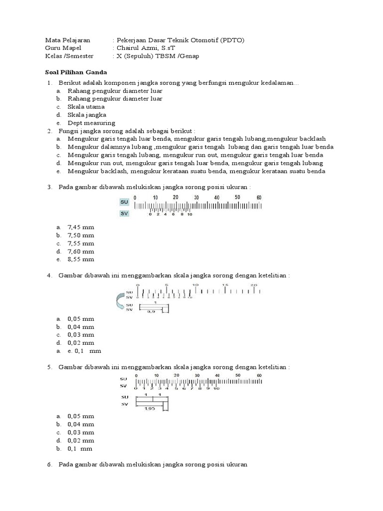 Soal PDTO: Alat Ukur Otomotif dan Fungsinya | PDF | Metode & Bahan Ajar ...