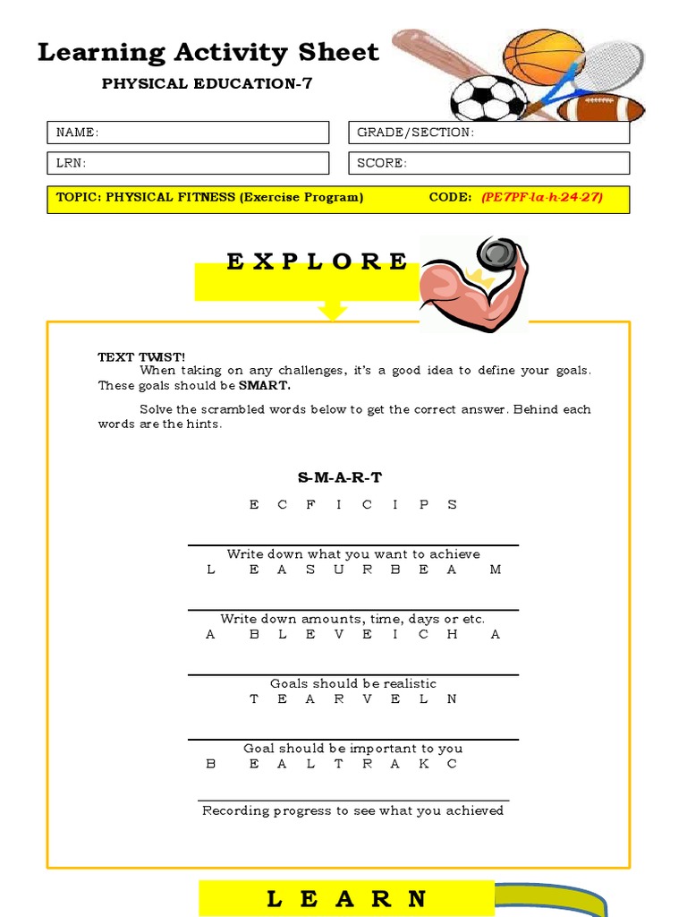 Learning Activity Sheet: Explore | PDF | Physical Fitness | Physical ...