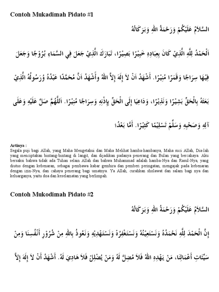 Contoh Mukadimah Pidato Bahasa Arab | PDF