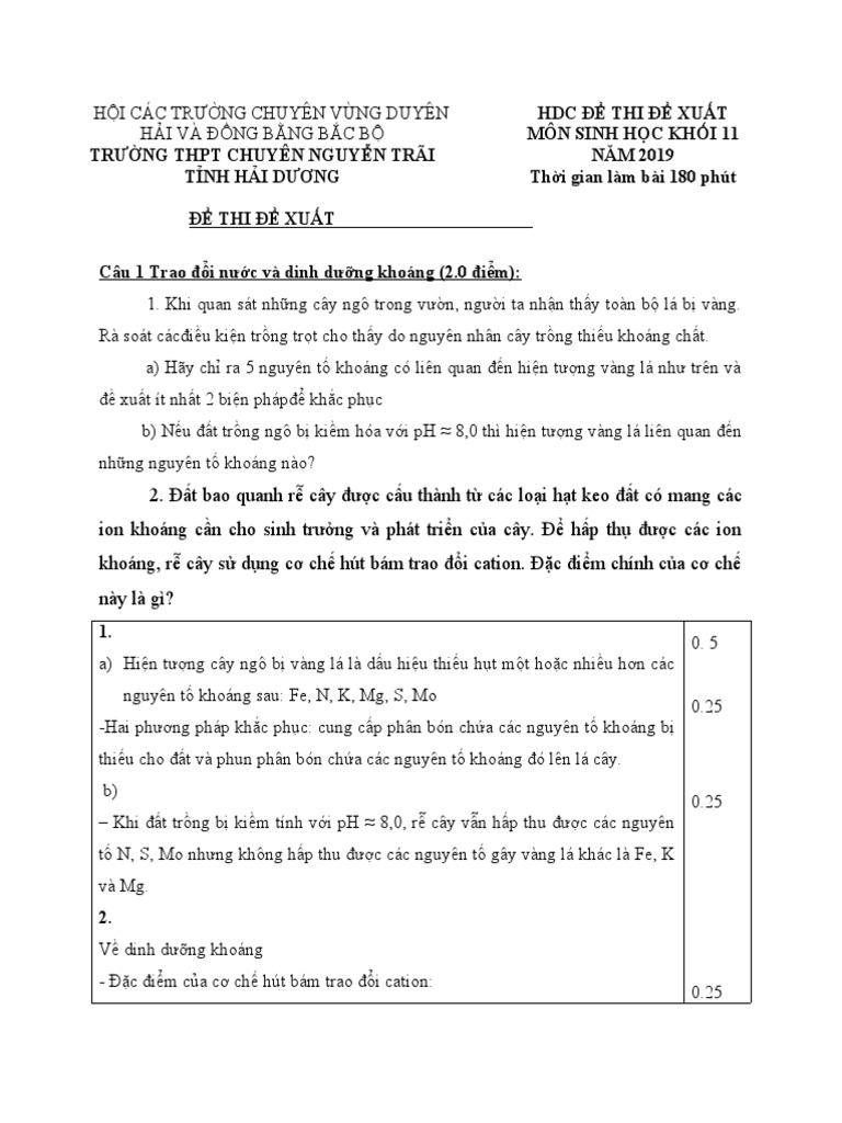 (Lib24.Vn) Dap An de Thi Chon HSG Sinh Hoc Duyen Hai Va Dong Bang Bac Bo Sinh 11 Nam Hoc 2018 ...