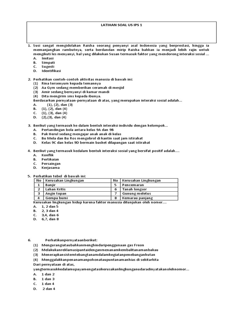 Soal Latihan US IPS 1 | PDF