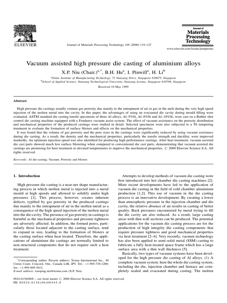 Vacuum Assisted HPDC | PDF | Casting (Metalworking) | Fracture